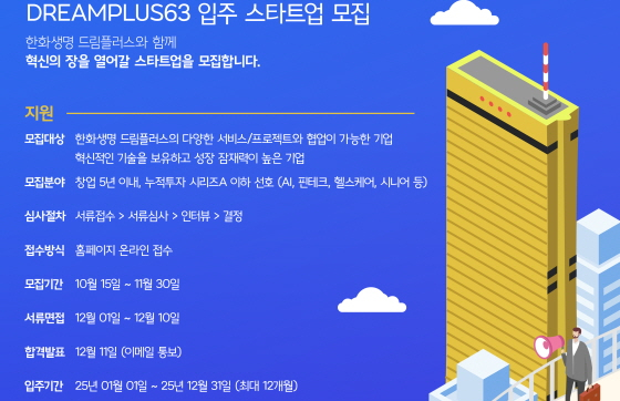 한화생명 'DREAMPLUS 63 Startup Bridge' 공모 | 스타뉴스